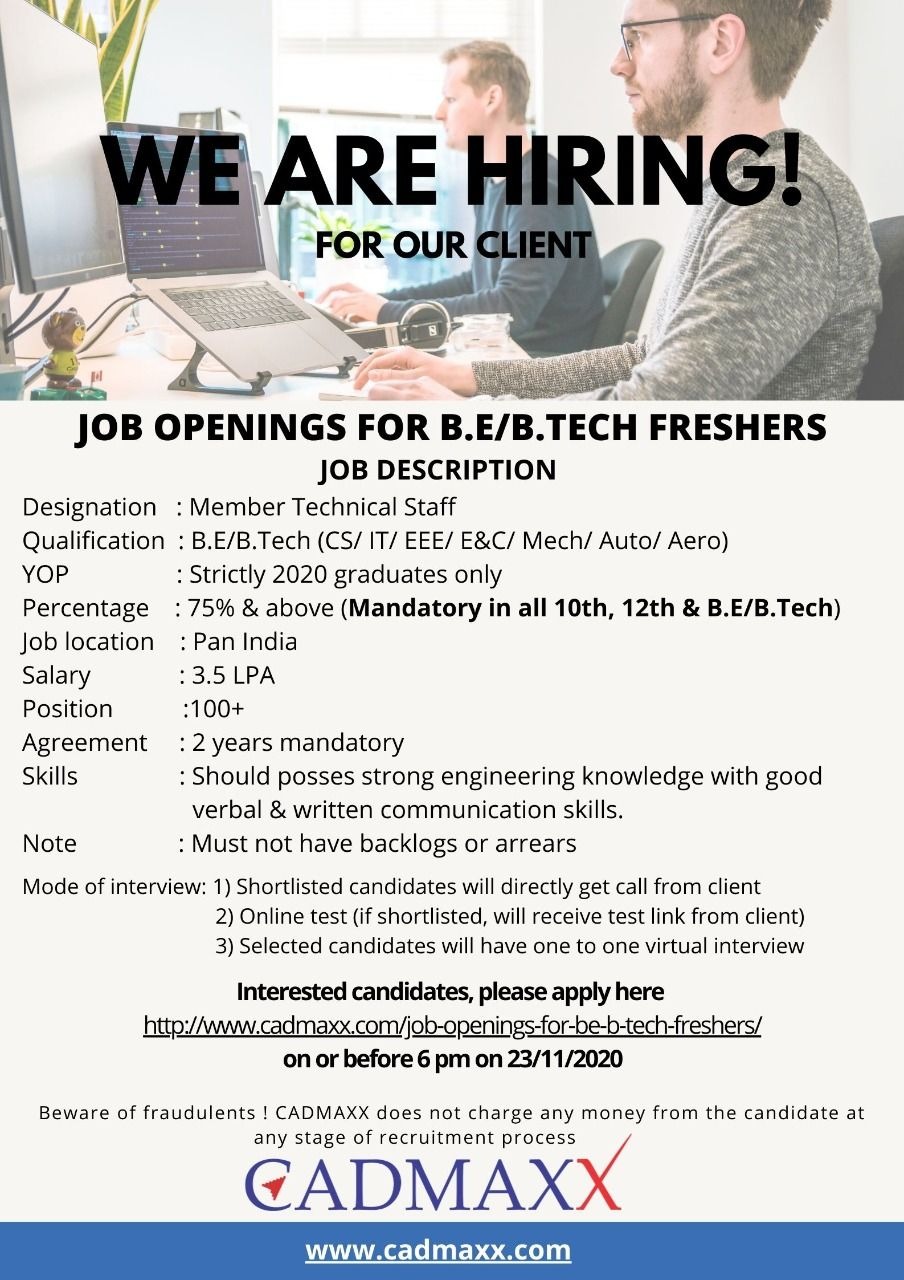 CADMAXX - Job Openings for B.E / B.Tech Freshers || Apply Now - JOB ... CADMAXX - Job Openings for B.E / B.Tech Freshers || Apply Now - JOB ...