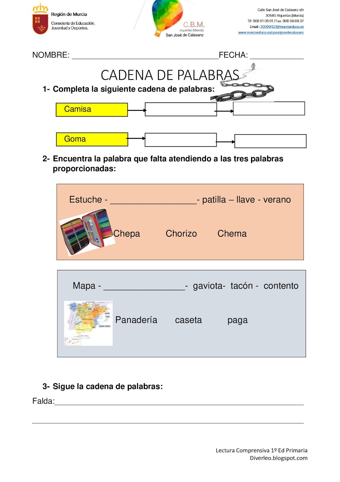 DIVERLEO: SESIÓN 6: PALABRAS ENCADENADAS. 1º EDUCACIÓN PRIMARIA