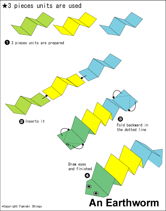 Origami An Earthworm instructions - Easy Origami instructions For Kids