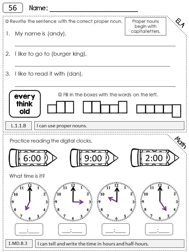 1st Grade Homework for the Whole Year - Tiny Teaching Shack