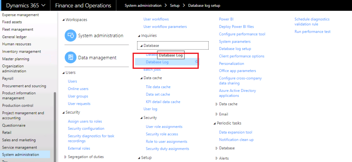 How to activate database log in dynamics 365?