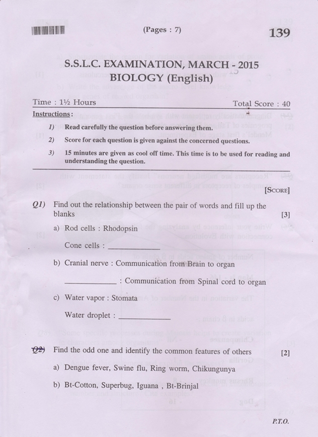 SSLC Examination 2015 Biology Question Paper English Medium sslc-examination-2015-biology-question-paper-english-medium