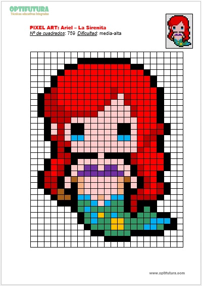 Ariel, La Sirenita de Disney [Pixel Art] ~ Optifutura