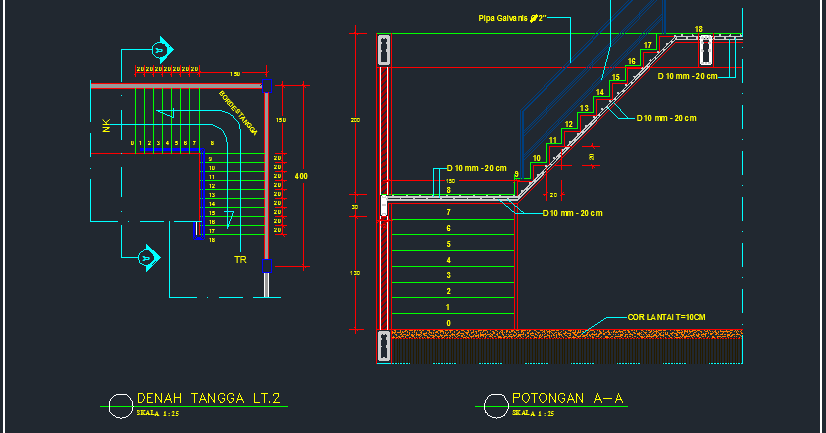 Detail Tangga Bentuk L - Contoh Gambar AutoCad
