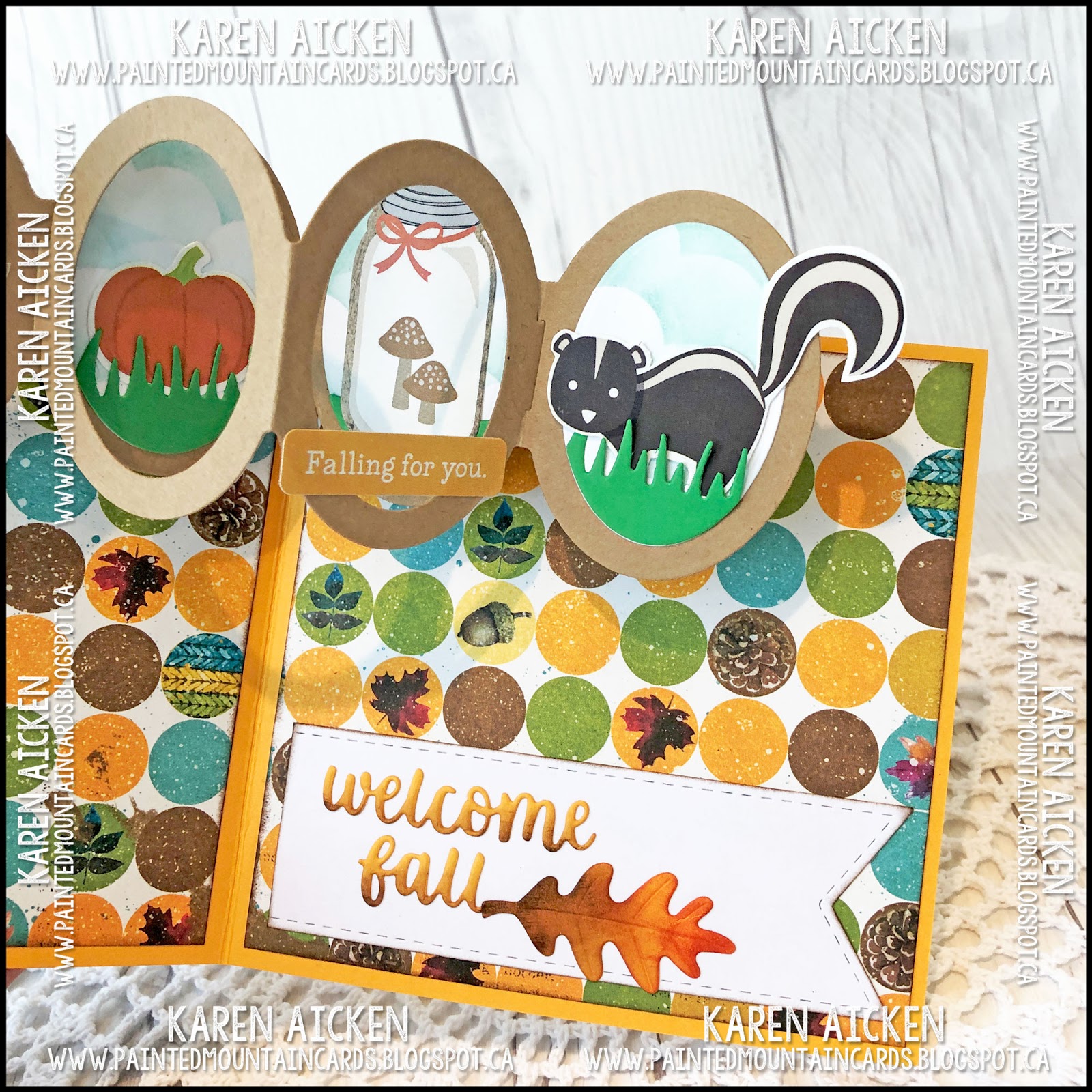 Painted Mountain Cards: Fall Critter Oval Frames Pop Up