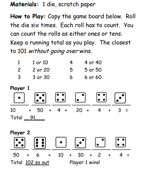 K-5 Math Burlington: Math Dice Games