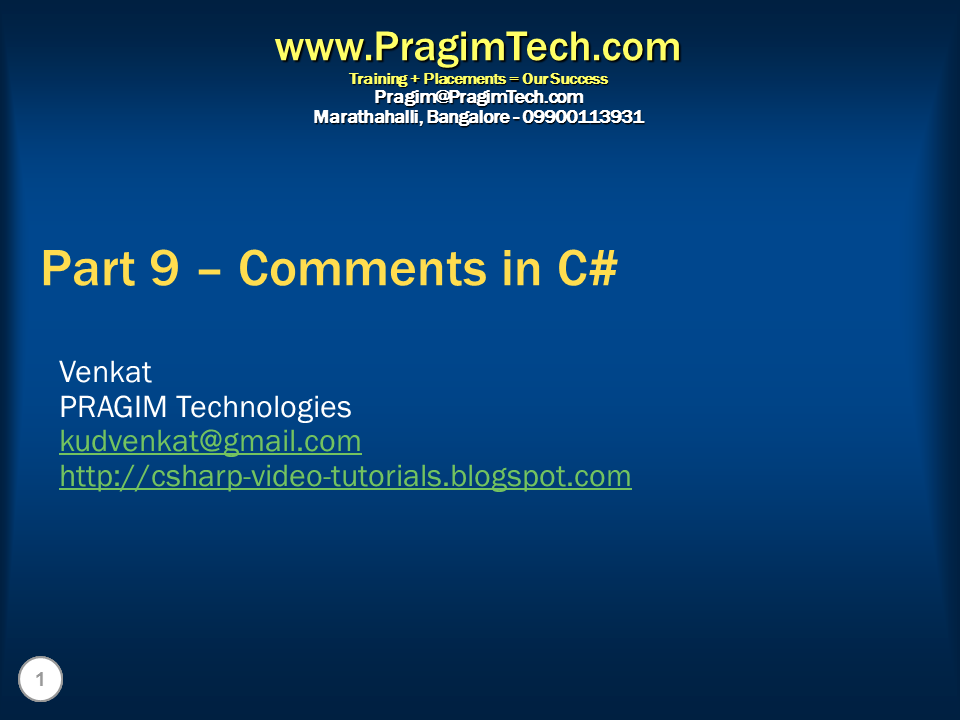 Sql server, .net and c# video tutorial: Part 9 – Comments in C#