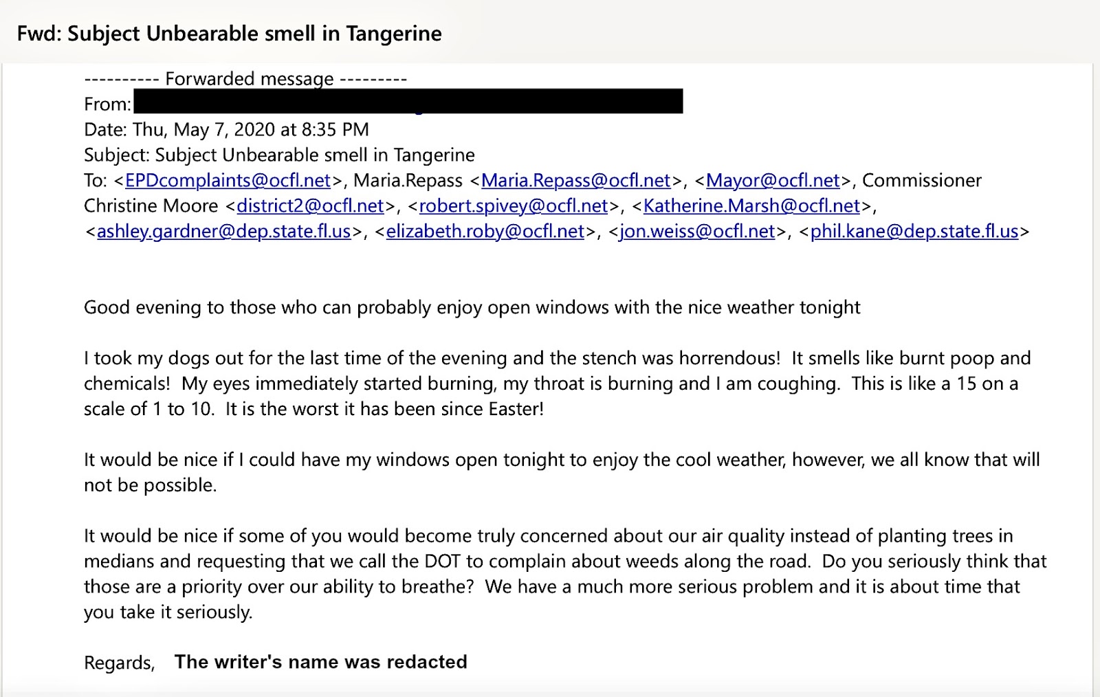 Odor Report for 5/7/2020