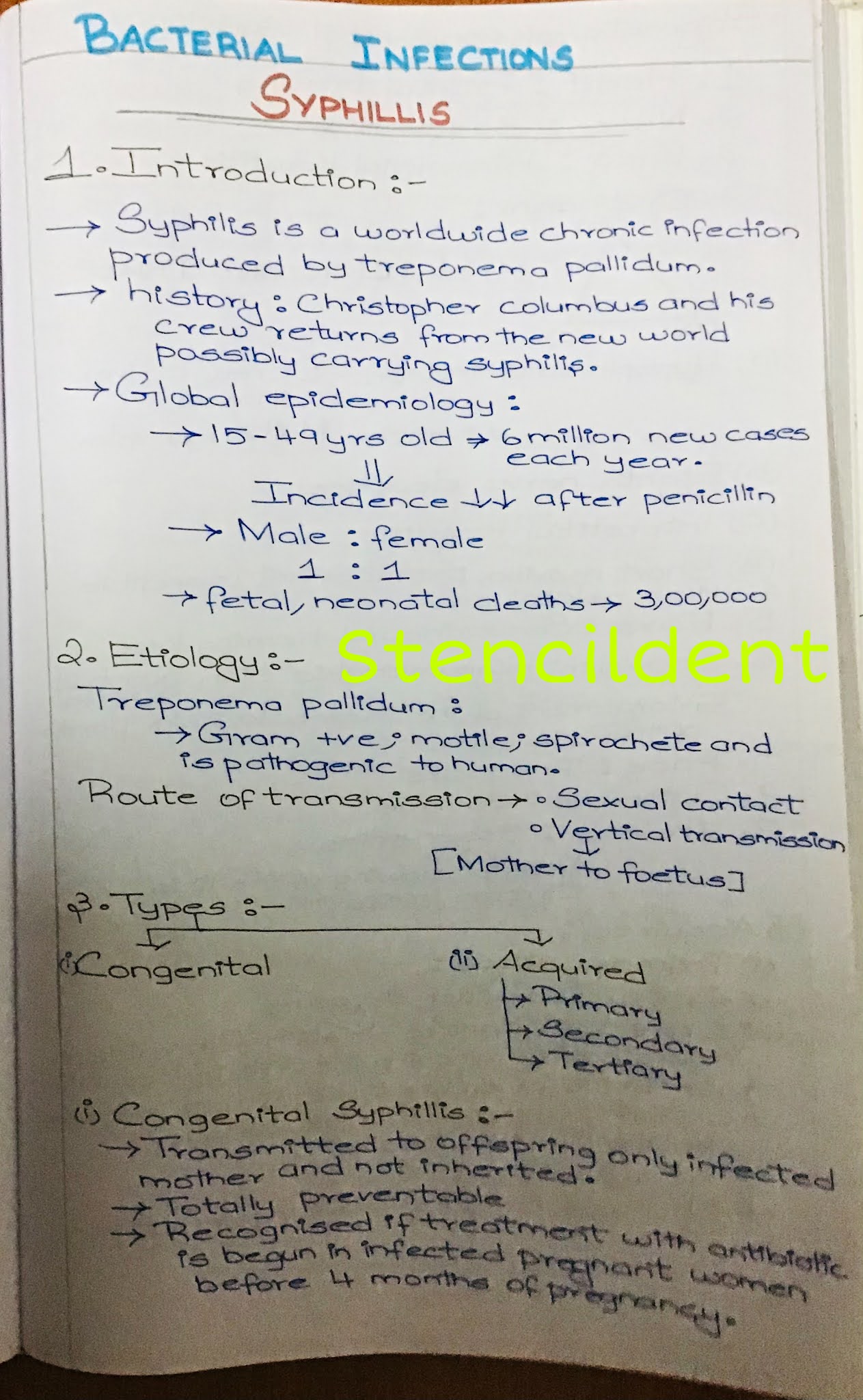 BACTERIAL INFECTION - SYPHILIS ( ETIOLOGY,TYPES IN DETAIL NOTES )