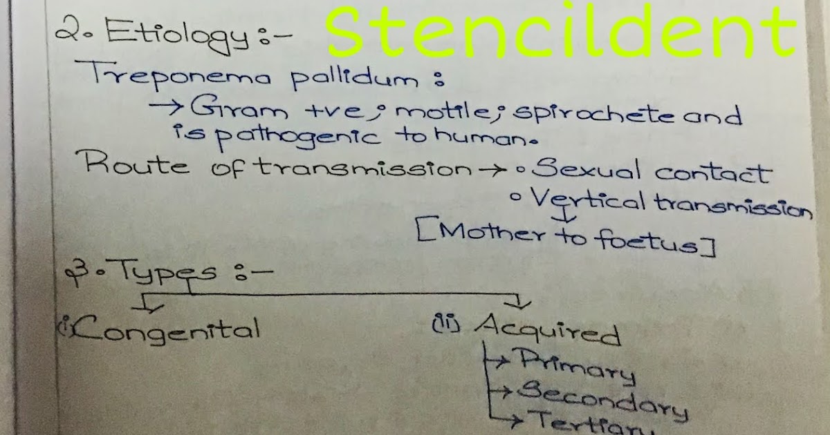 BACTERIAL INFECTION - SYPHILIS ( ETIOLOGY,TYPES IN DETAIL NOTES )