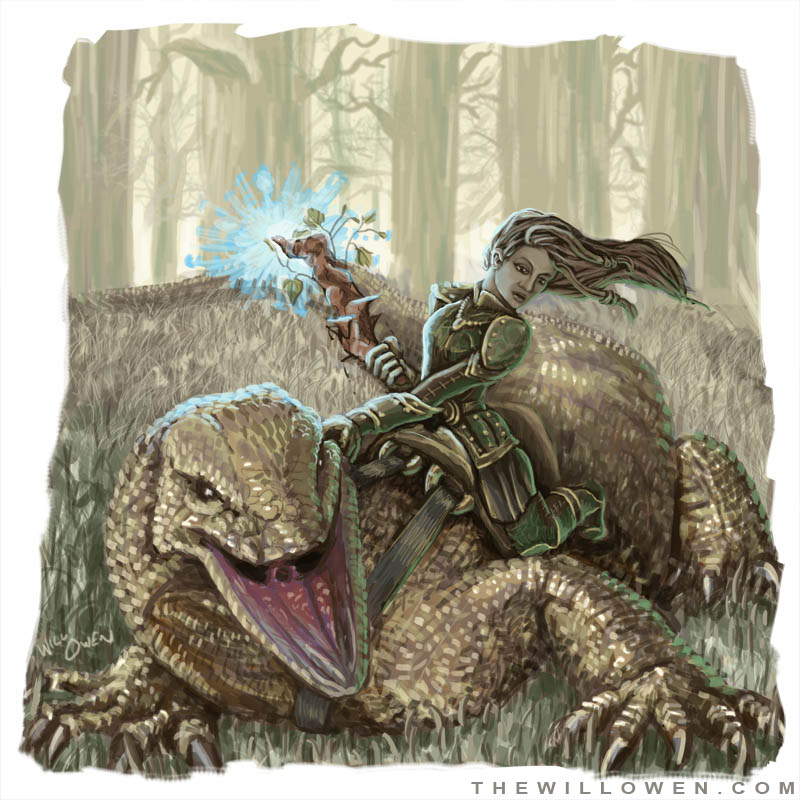 Blog of Will Owen: Sunday D&D character illustration: Druid Riding a Lizard
