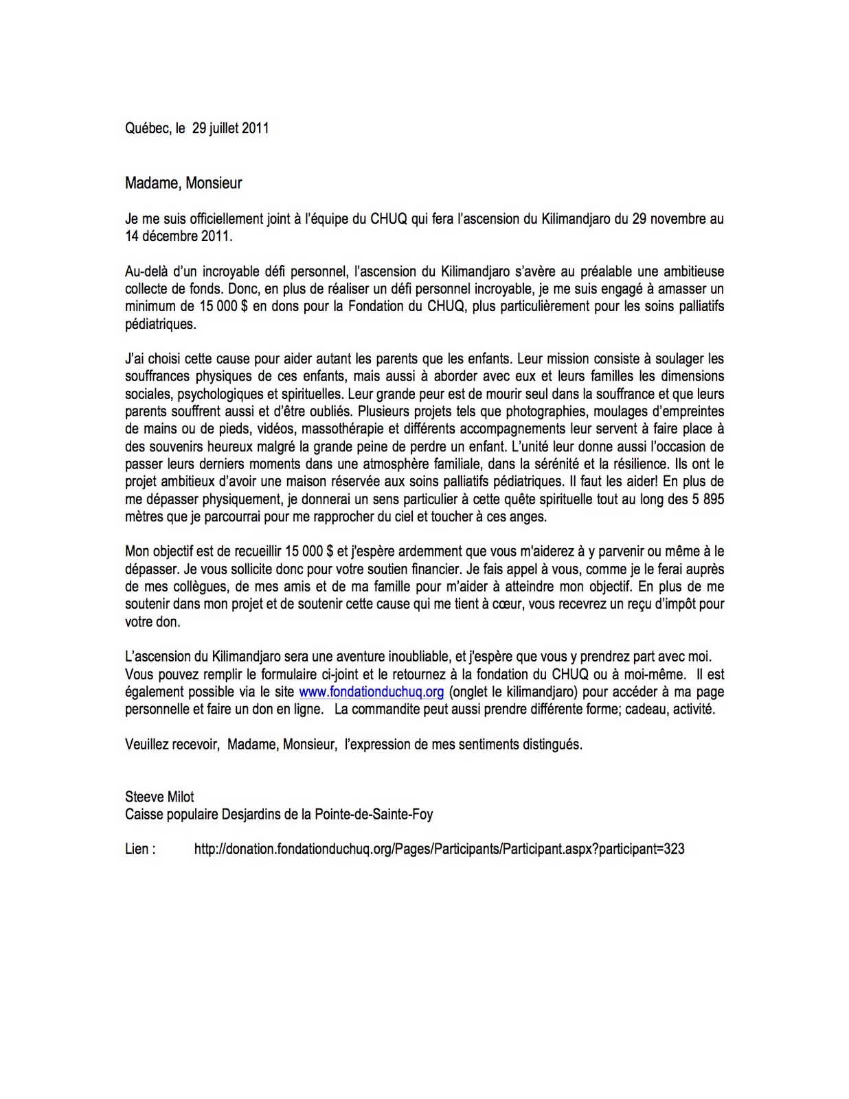 Au Sommet avec Steeve: Formulaires de commandites pour le Kilimandjaro