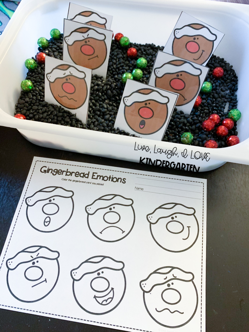 Next, we put the gingerbread cards into a sensory bin. Originally, I ...