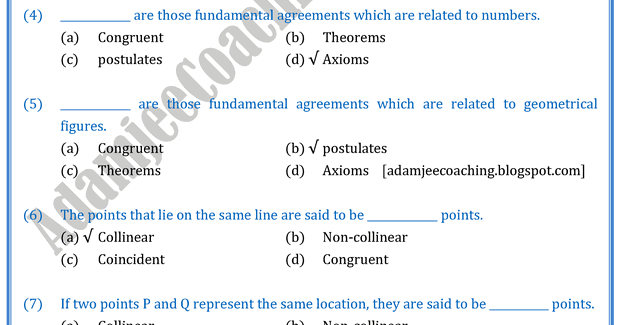 Adamjee Coaching: Fundamental Concepts of Geometry - MCQs - Mathematics ...