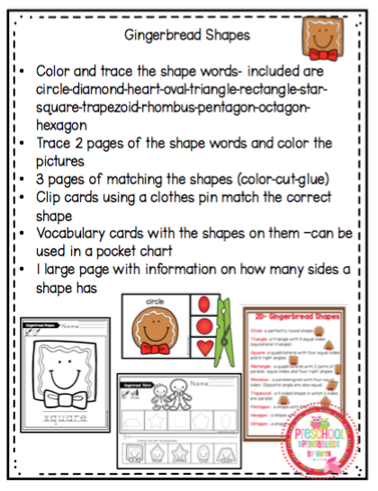 Gingerbread Shapes and More ~ Preschool Printables