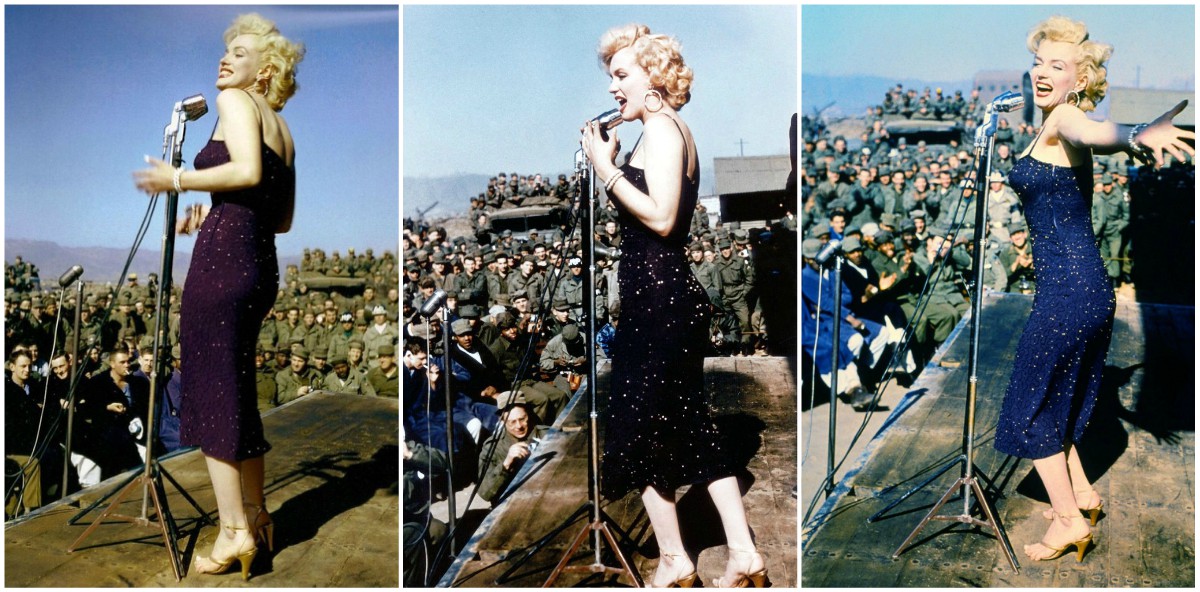 Fascinating Color Photos of Marilyn Monroe Singing to the Troops During ...