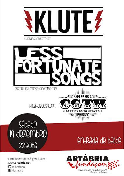 Klute + Less fortunate songs, hoje sábado 19 de Dezembro em Artábria ...