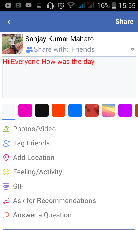 How to write colourful text in facebook lite