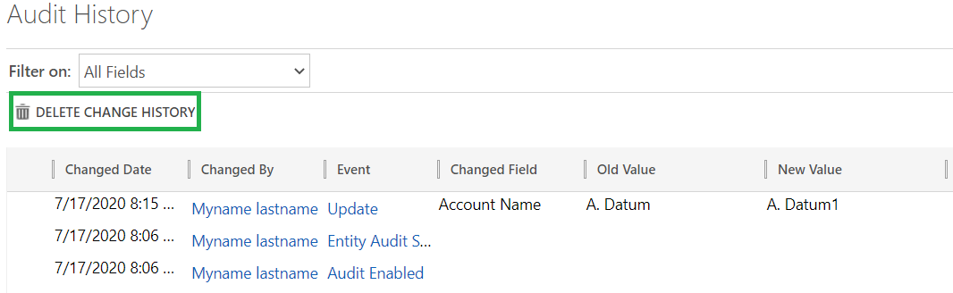 Dynamics 365 Customer Engagement: Delete Change History button on Audit ...