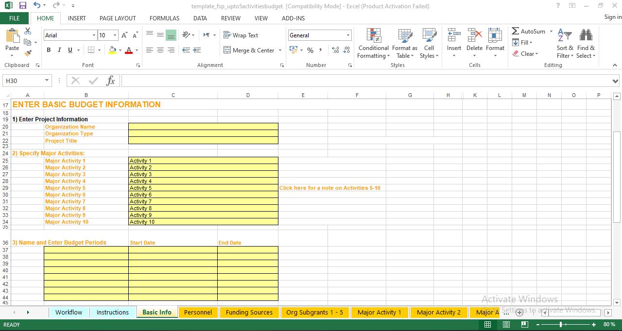 Software Project Budget Template