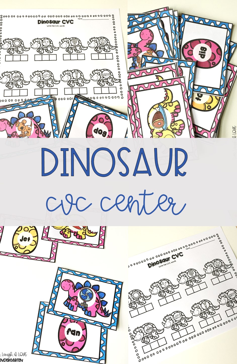 There are dinosaur picture cards and dinosaur egg word cards.