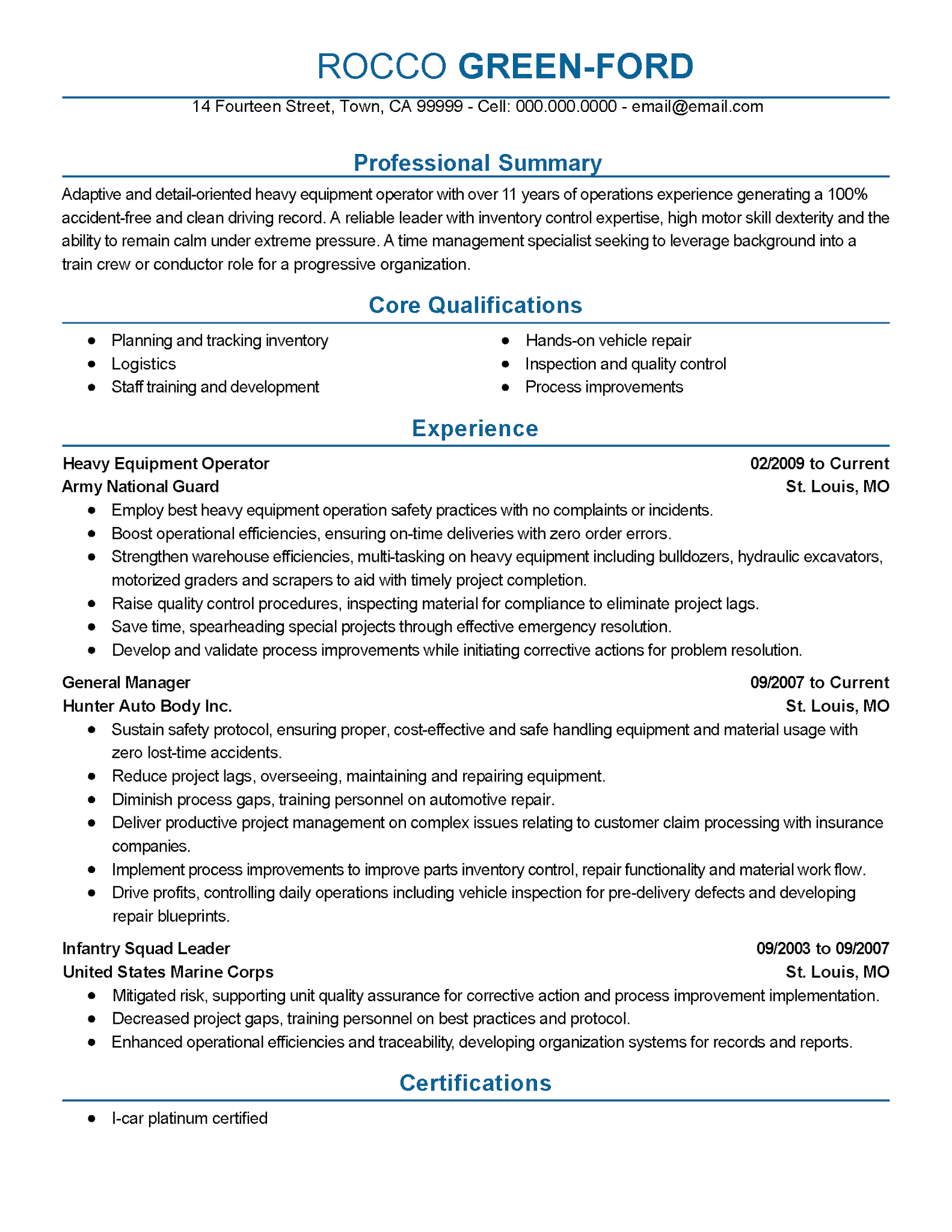 Resume For Heavy Equipment Operator ~ Resume Letter