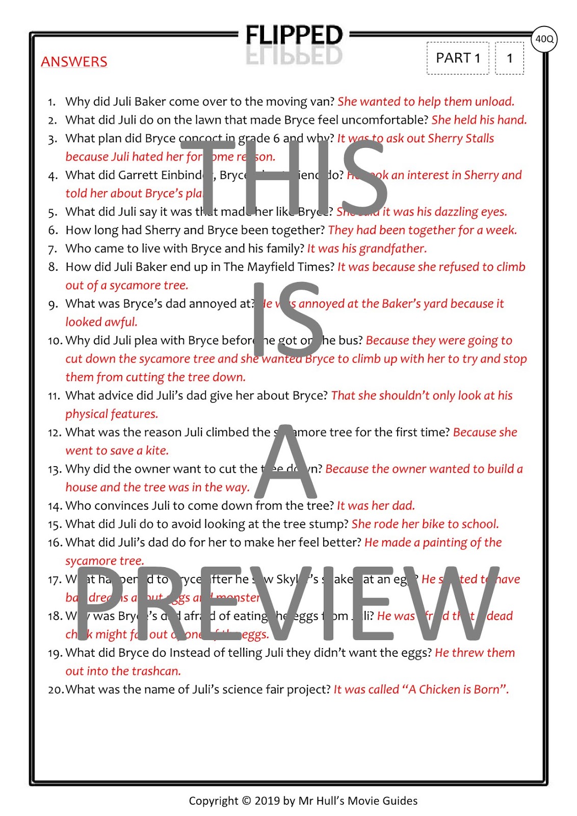 Flipped Movie Guide + Writing Activities - Answer Keys Included ~ Movie ...