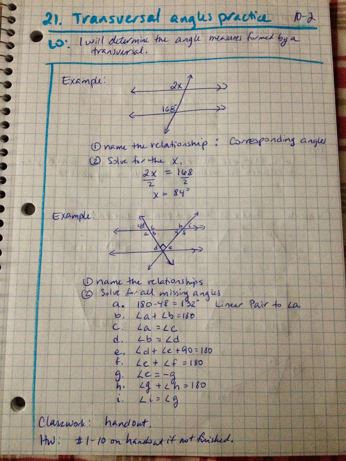 Geometry: 21. Transversals angles practice