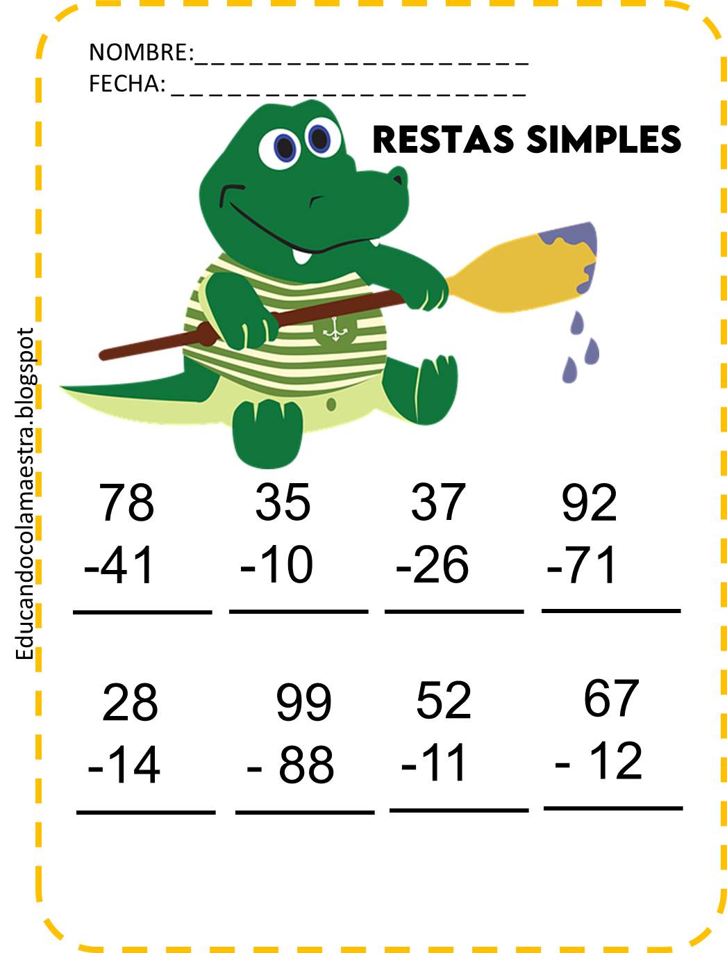 Educando con la Maestra: Restas Simples / Cuadernillo de Ejercicios