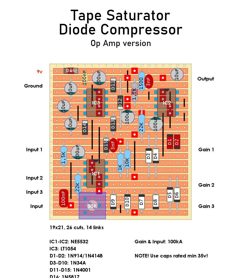 Dirtbox Layouts: Tape Saturator Diode Compressor - Op Amp version