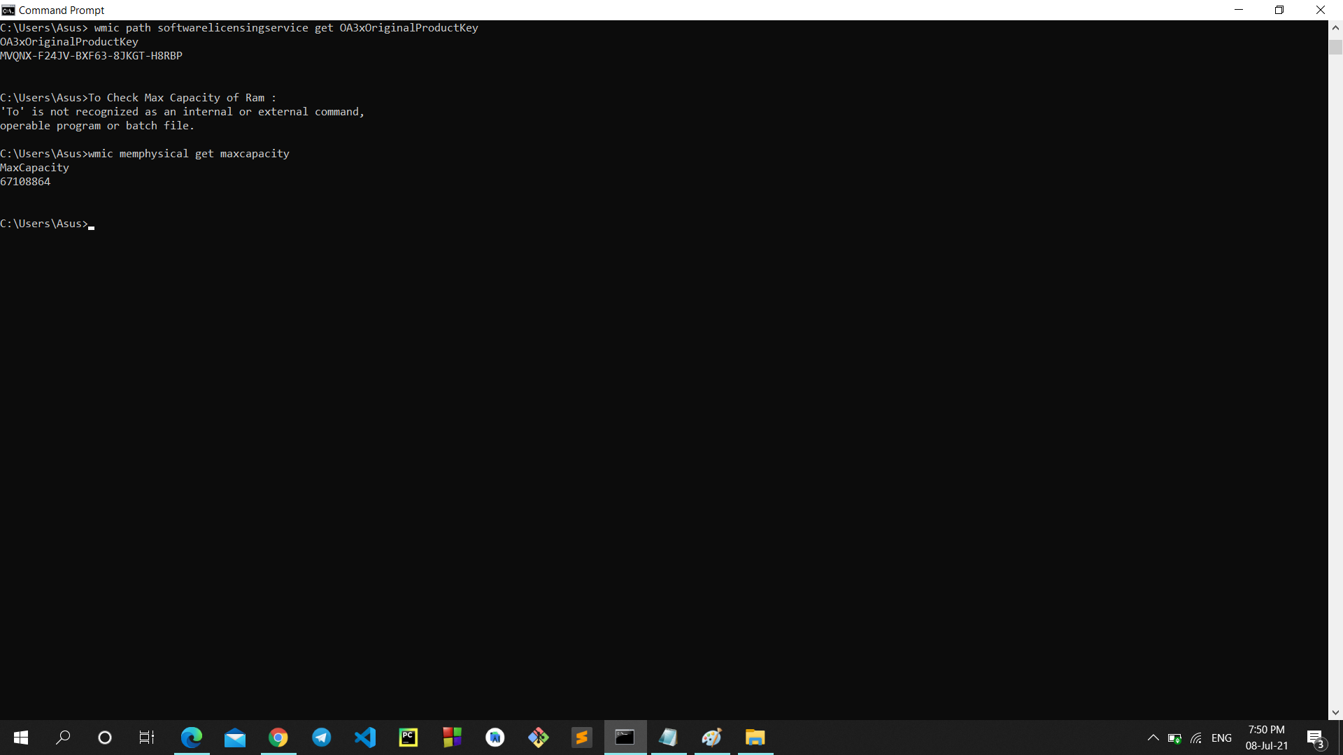 To Check Max Capacity of Ram