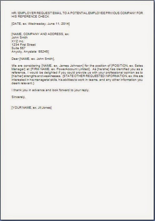 Candidate Reference Verification Request Letter