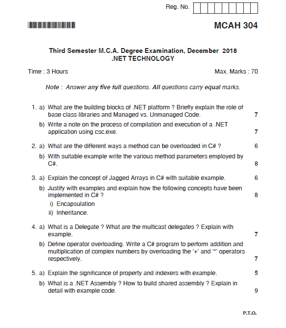 Mangalore University M.C.A. Third Semester MCAH 304 : .Net Technology ...