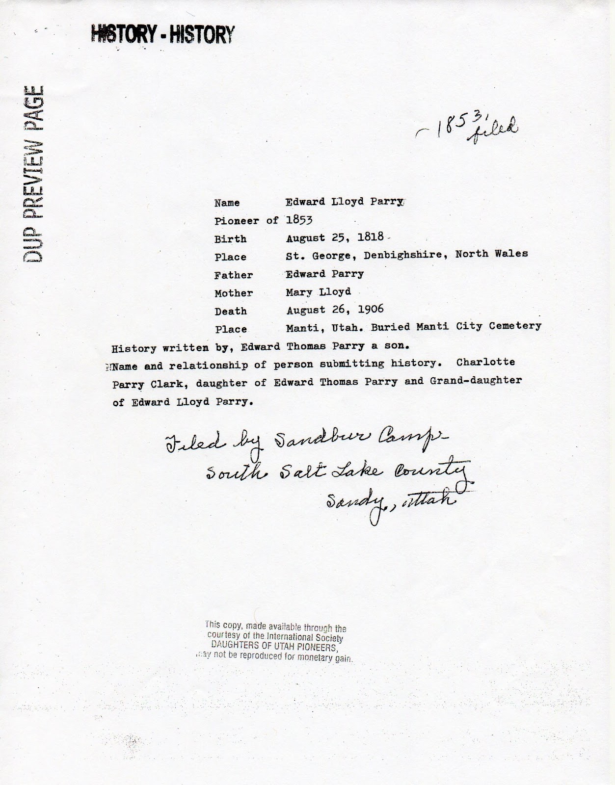 EDWARD LLOYD PARRY (1818-1906): "Biography of Edward Lloyd Parry" by ...