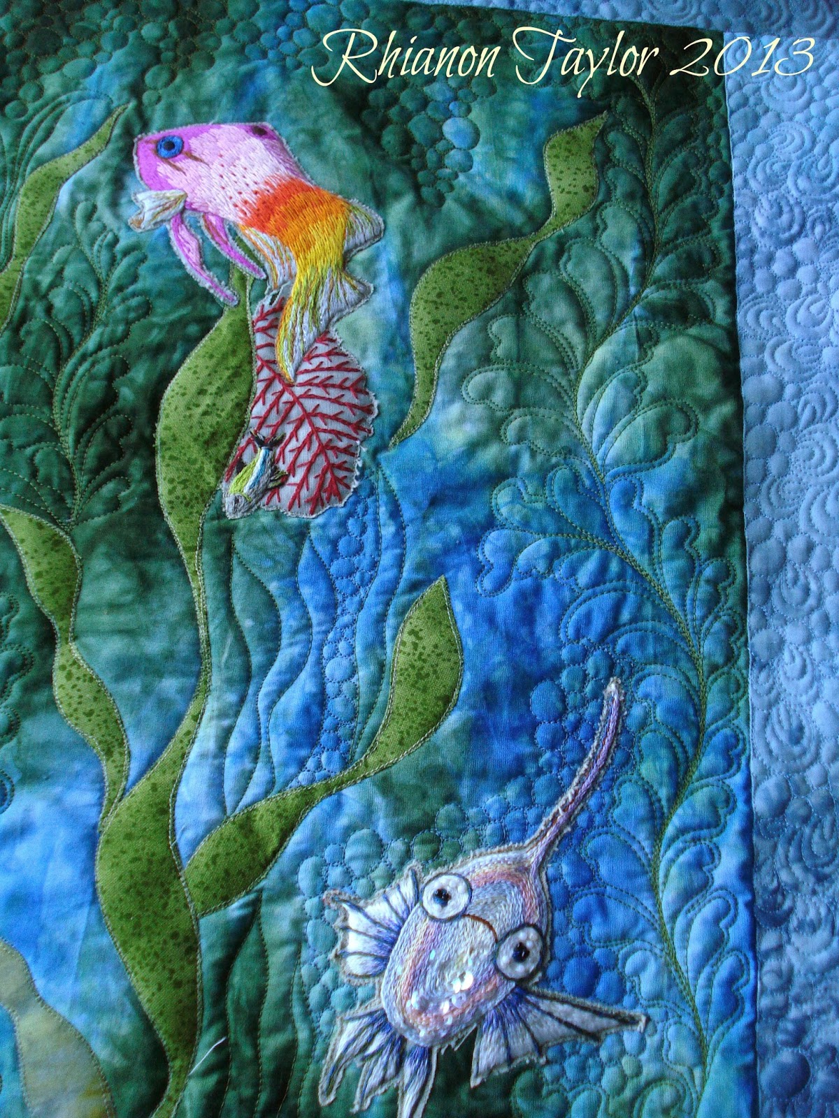 The Nifty Stitcher: Hand Embroidered Tropical Fish Wall Hanging