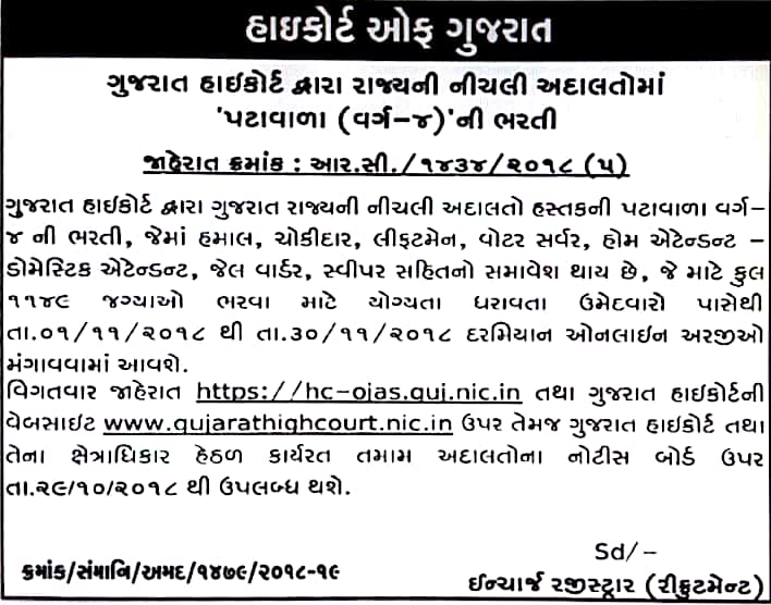 HIGHCOURT OF GUJARAT : HAMAL, CHOWKIDAR, LIFTMAN & PEON CALL LETTER ...