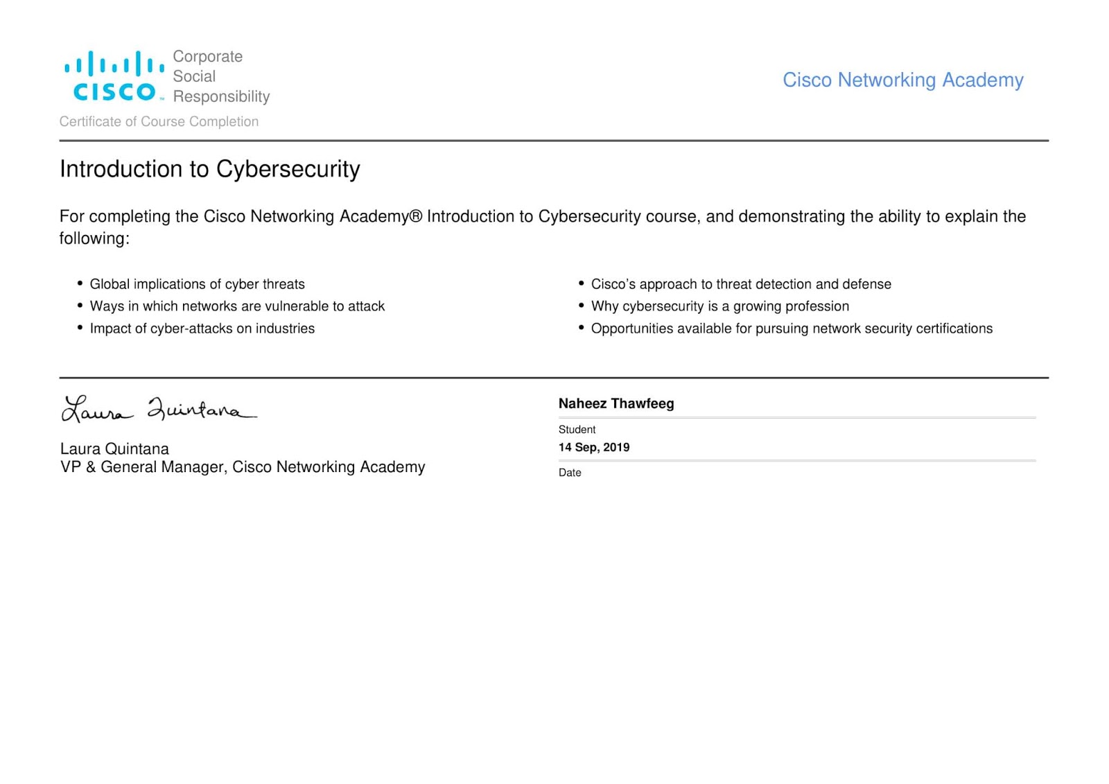 Naheez Thawfeeg's Blog: First Cybersecurity course completed ( at Cisco ... Naheez Thawfeeg's Blog: First Cybersecurity course completed ( at Cisco ...