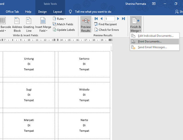 Cara membuat Label Undangan Ukuran 103 dengan Mail Merge (Word 2016) - Sherina's Journey