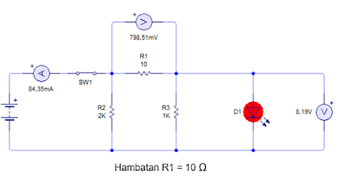 percobaan 3 rangkaian LED dan resistor