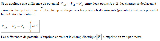electronique: Champ électrique et différence de potentiel