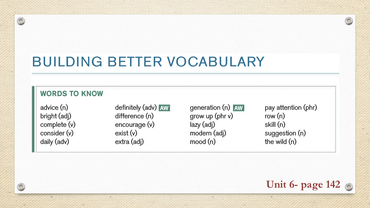 CEPT Practice: Review Grammar and Vocabulary GW1 Units 5-8 for Final Exam