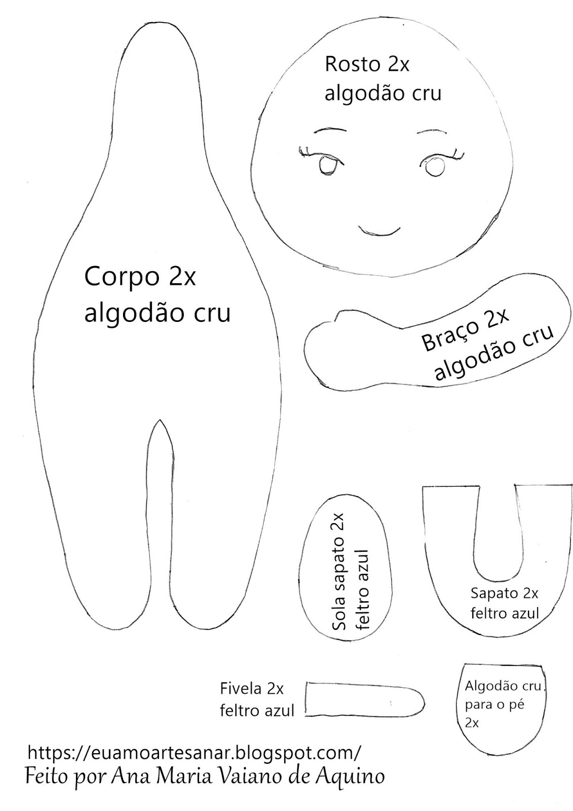 Eu Amo Artesanato: Boneca de Algodão Cru com Molde e Passo a Passo