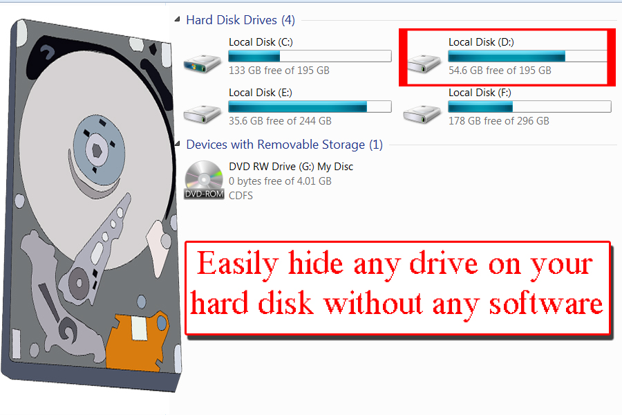 Easily hide any drive on your hard disk without any software | Guides365