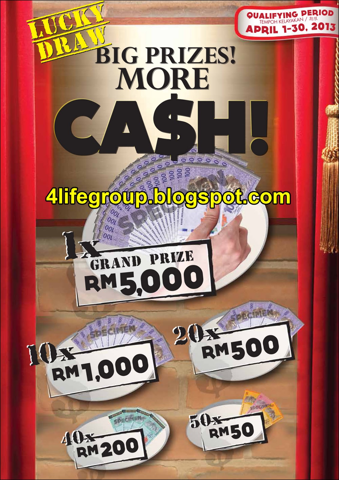 April's "Big Prizes! More Cash!" Lucky Draw - 4Life Transfer Factor ...