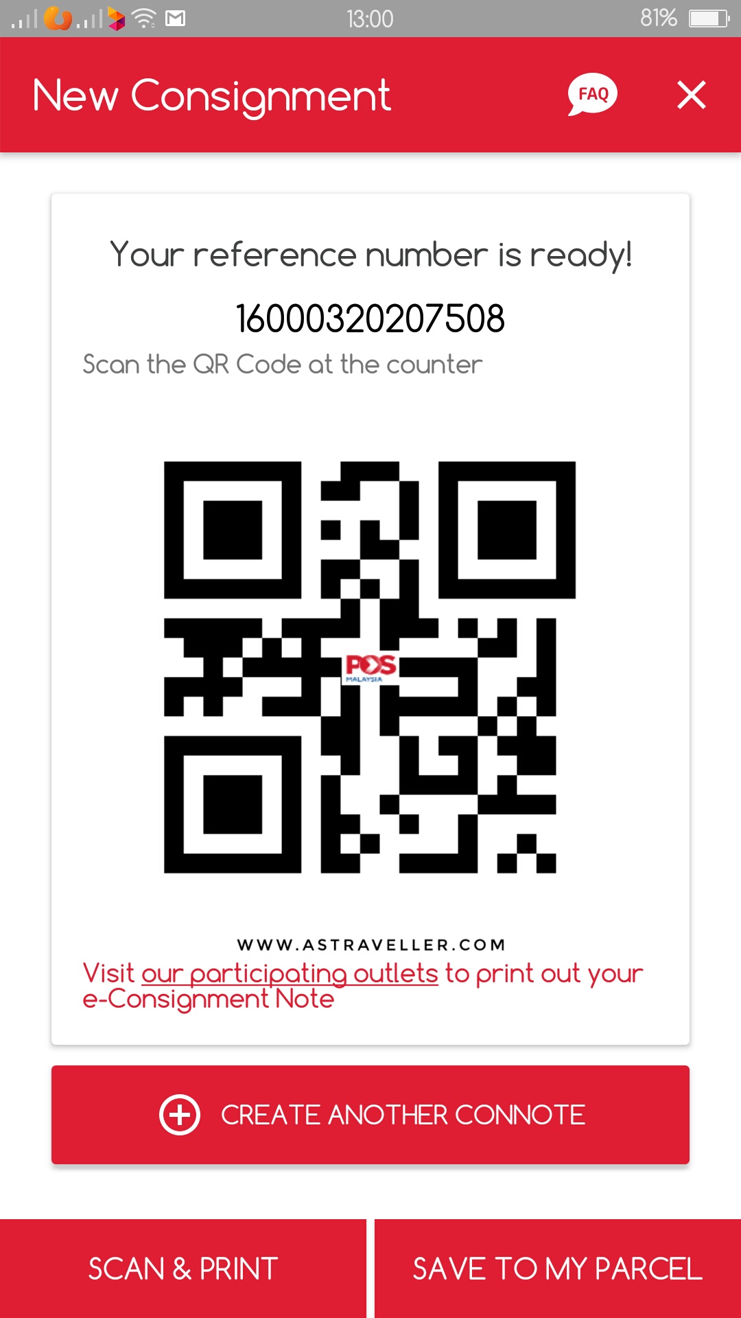 Pos Laju: E-Consignment Note / E-Nota Konsainan