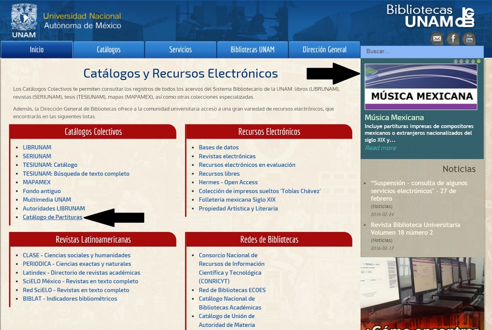 Biblioteca Facultad de Música, UNAM: Catálogos y Recursos Electrónicos