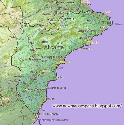 Alicante mapa Provincia Política | Mapa Espana Político Región ...