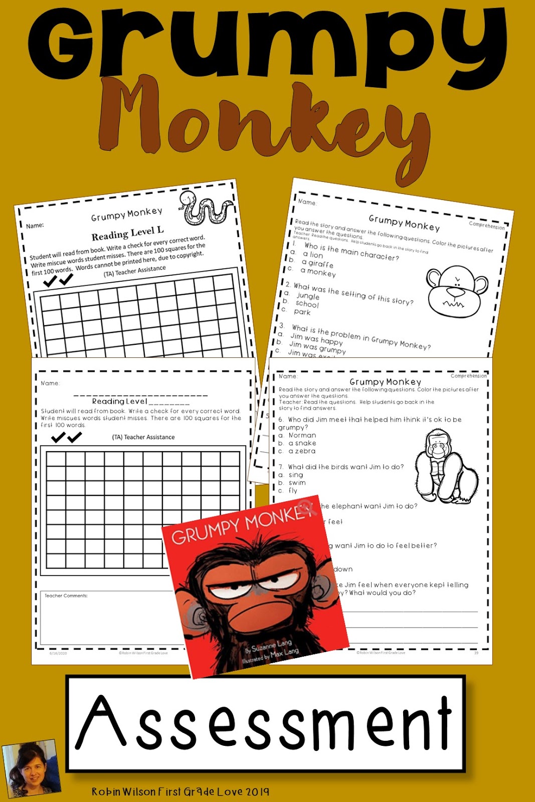 First Grade Love: Grumpy Monkey Questions and Comprehension