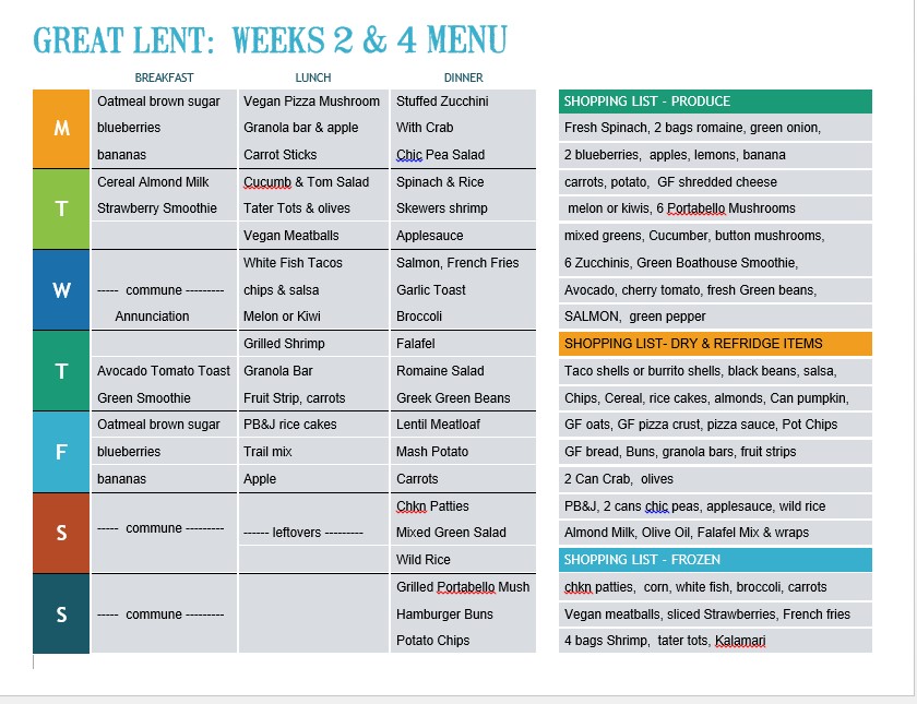 Orthodox Christian Education: Great Lent Menu - Vegan Fasting
