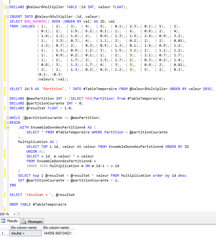 SQL Québec: Produit Scalaire (ou fonction de multiplication d'agrégation)